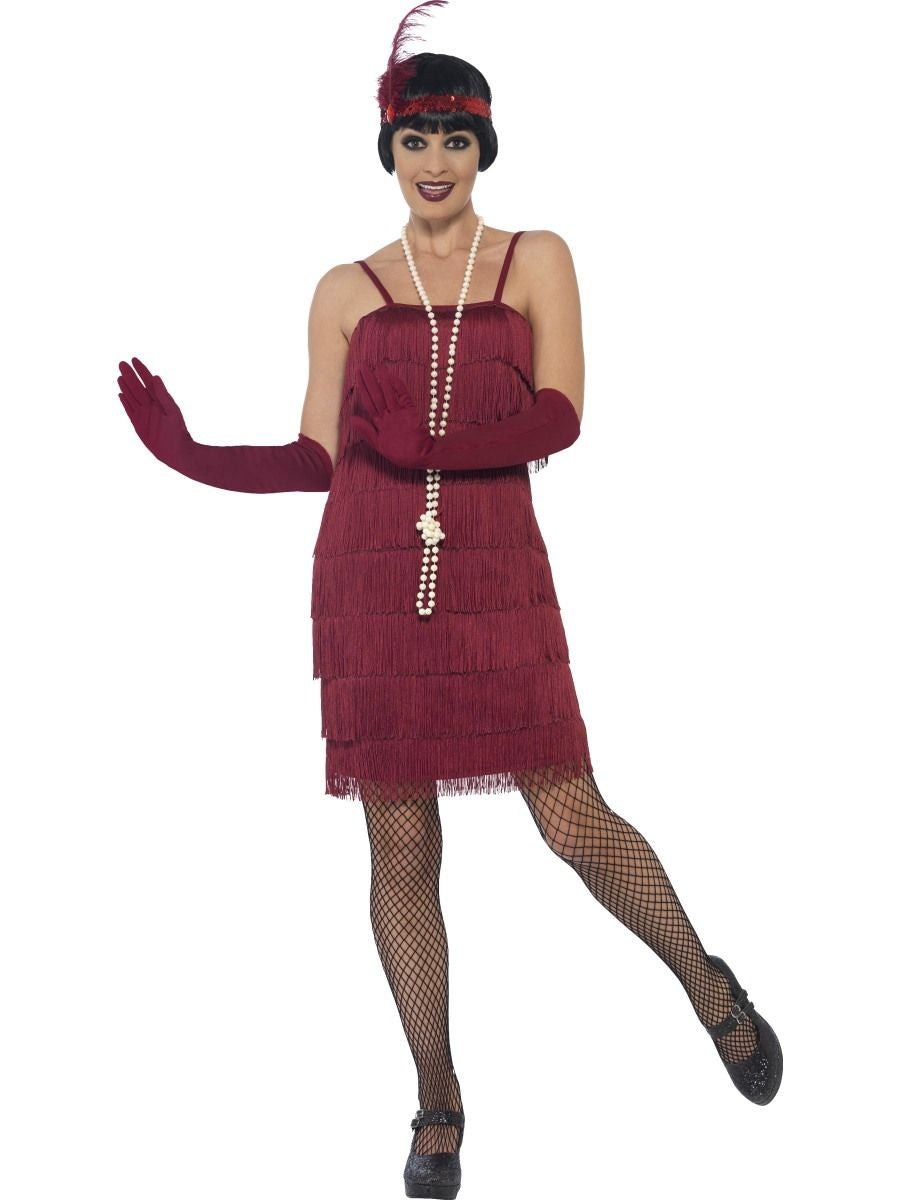Flapper Costume, Burgundy Red, with Short Dress – Hope Thrift